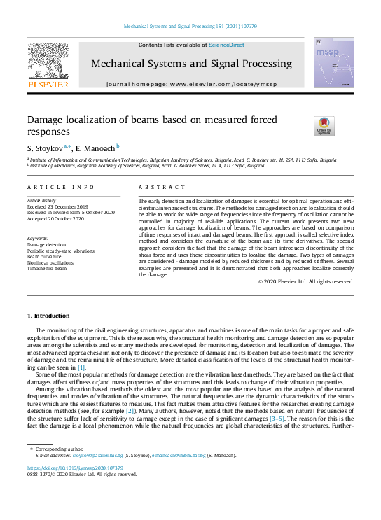 (PDF) Damage localization of beams based on measured forced responses