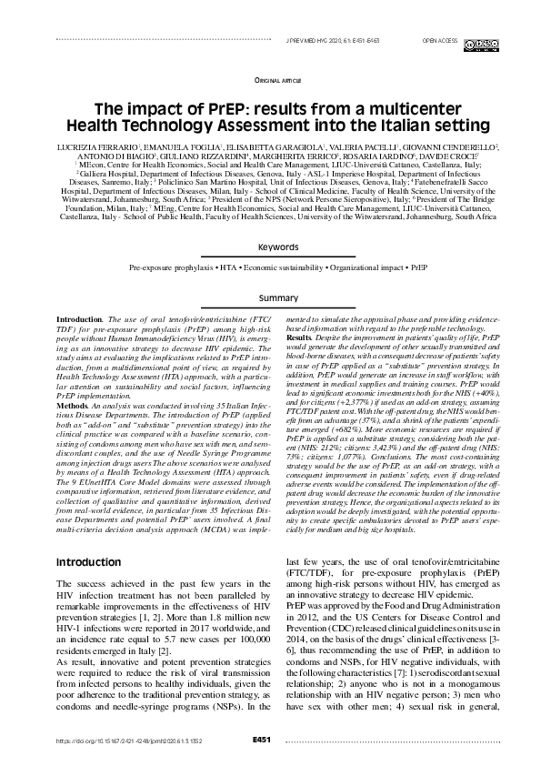 (PDF) The impact of PrEP: results from a multicenter Health Technology ...