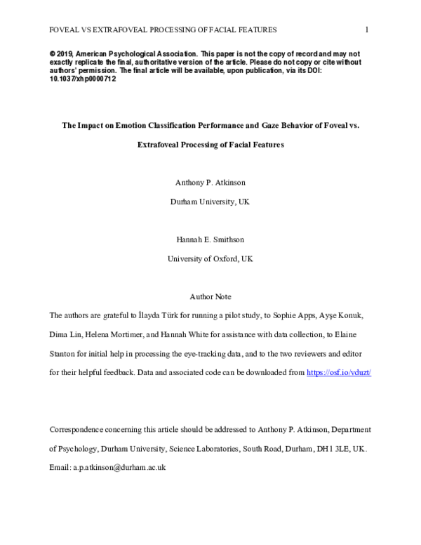 (PDF) The impact on emotion classification performance and gaze ...