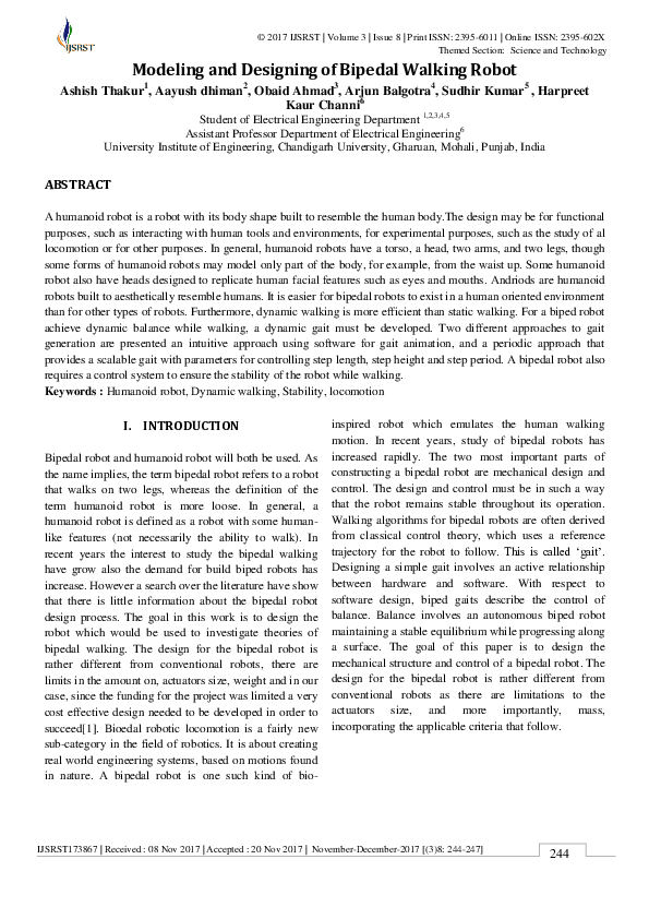(PDF) Modeling and Designing of Bipedal Walking Robot