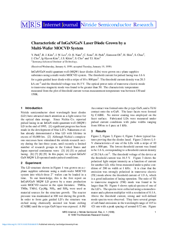 (PDF) Characteristic of InGaN/GaN Laser Diode Grown by a Multi-Wafer ...