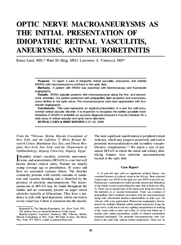 (PDF) Optic Nerve Macroaneurysms as the Initial Presentation of ...