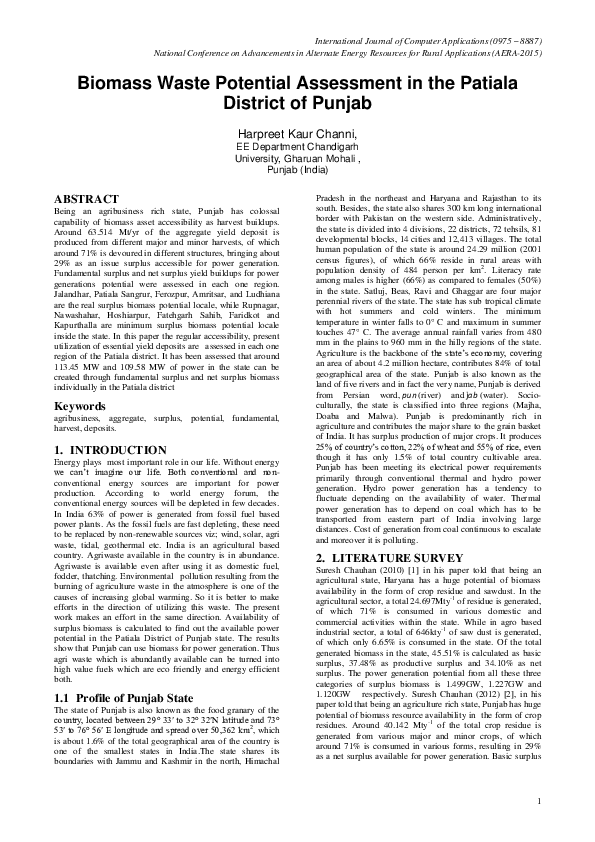 (PDF) Biomass Waste Potential Assesment in the Patiala District of Punjab