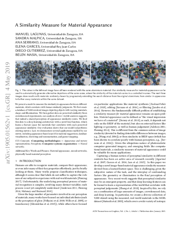(PDF) A similarity measure for material appearance | Sandra Malpica - Academia.edu