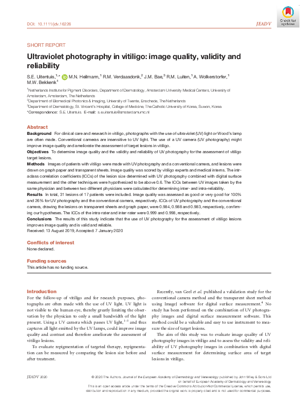 (PDF) Ultraviolet photography in vitiligo: image quality, validity and ...