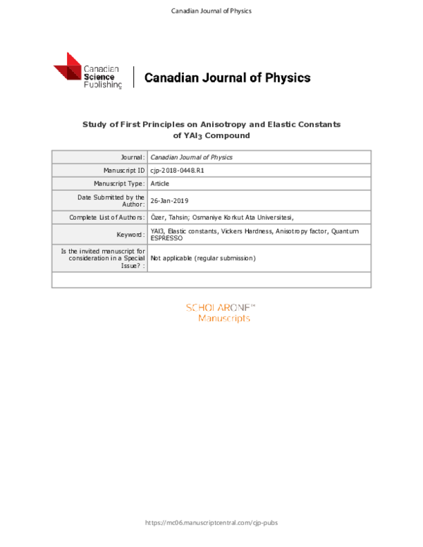 (PDF) Study of first principles on anisotropy and elastic constants of YAl3 compound