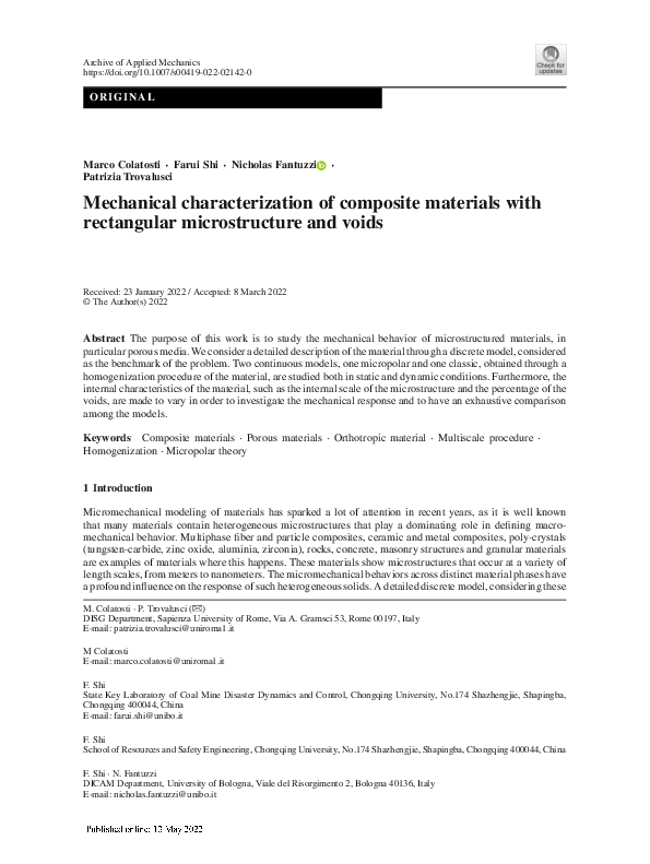 (PDF) Mechanical characterization of composite materials with rectangular microstructure and voids