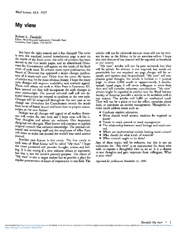 (PDF) Overview of 'My View' in Weed Science Journal