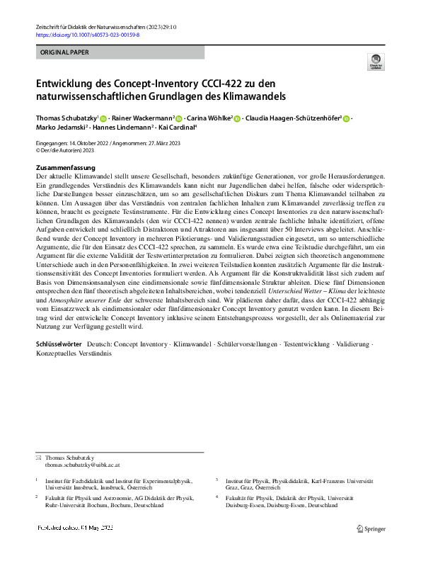 (PDF) Development of the Concept Inventory CCCI-422 Regarding the ...