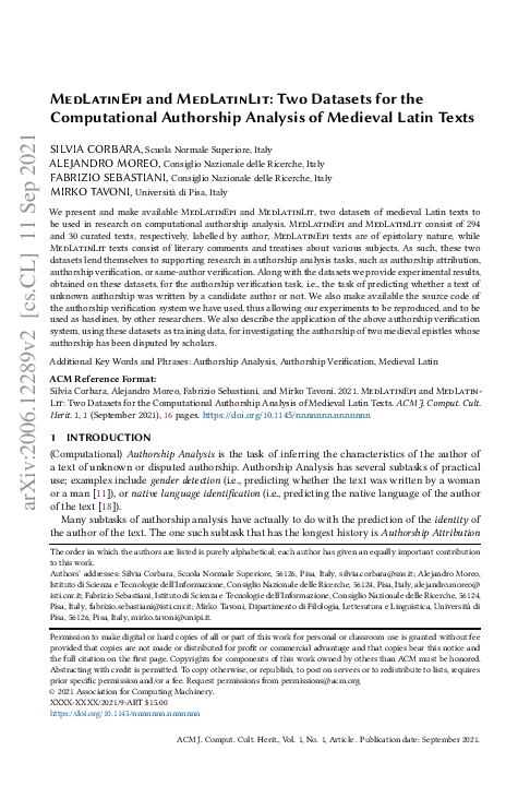 (PDF) MedLatinEpi and MedLatinLit: Two Datasets for the Computational Authorship Analysis of ...