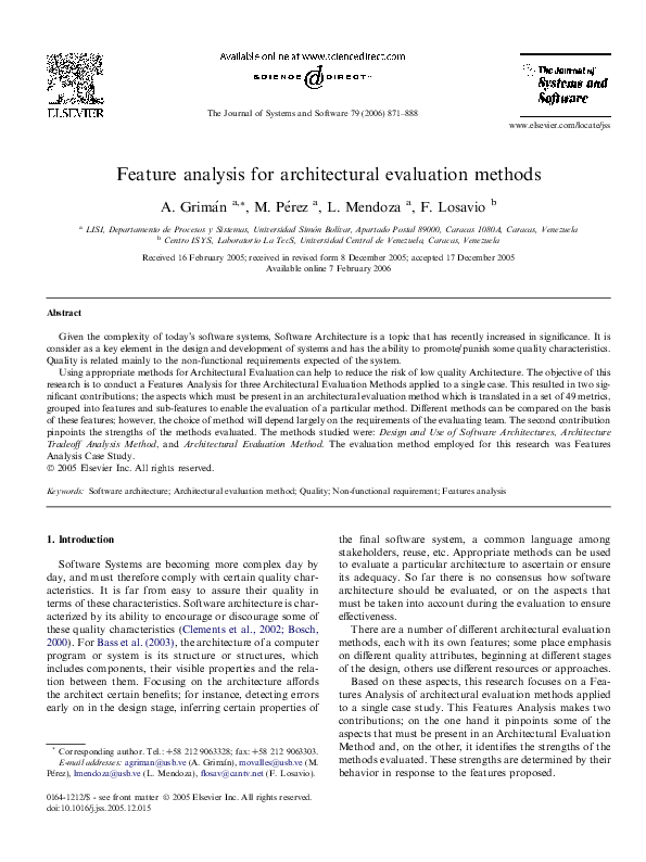 (PDF) Feature analysis for architectural evaluation methods