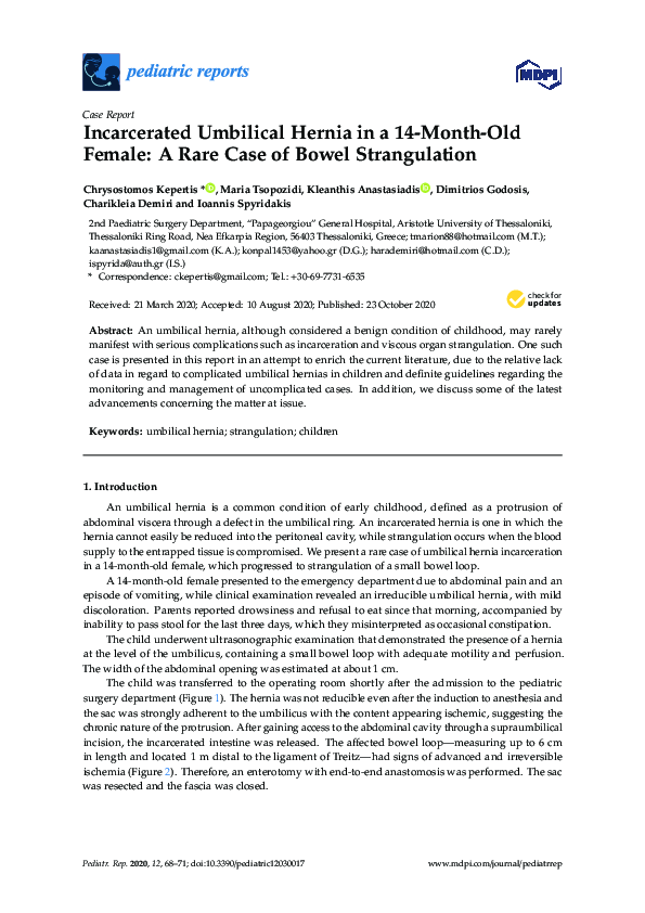 (PDF) Incarcerated Umbilical Hernia in a 14-Month-Old Female: A Rare ...