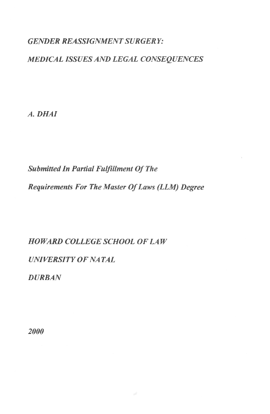 (PDF) Gender reassignment surgery : medical issues and legal consequences