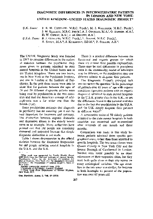 (PDF) Diagnostic Differences in Psychogeriatric Patients in London and ...