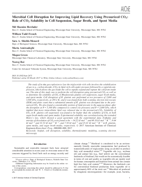(PDF) Microbial cell disruption for improving lipid recovery using ...