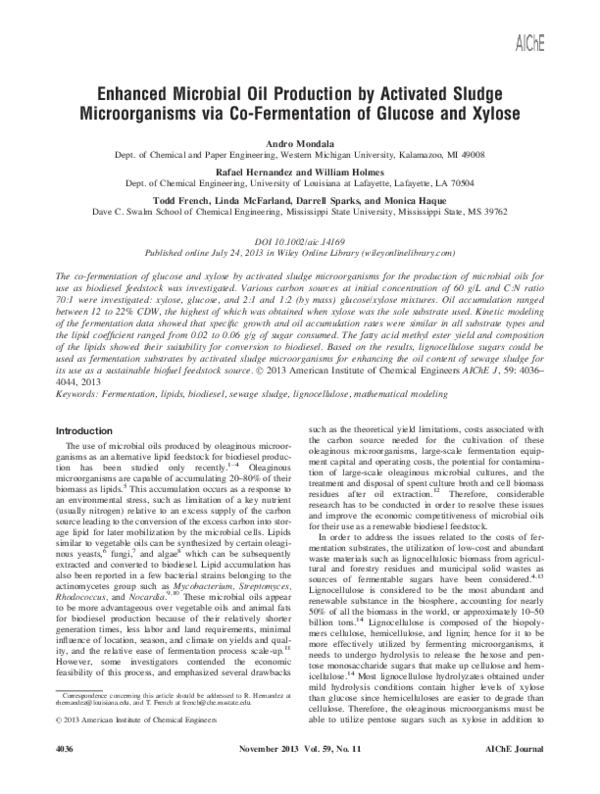 (PDF) Enhanced microbial oil production by activated sludge ...