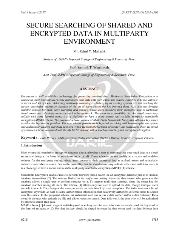 (PDF) Secure Searching of Shared and Encrypted Data in Multiparty Environment