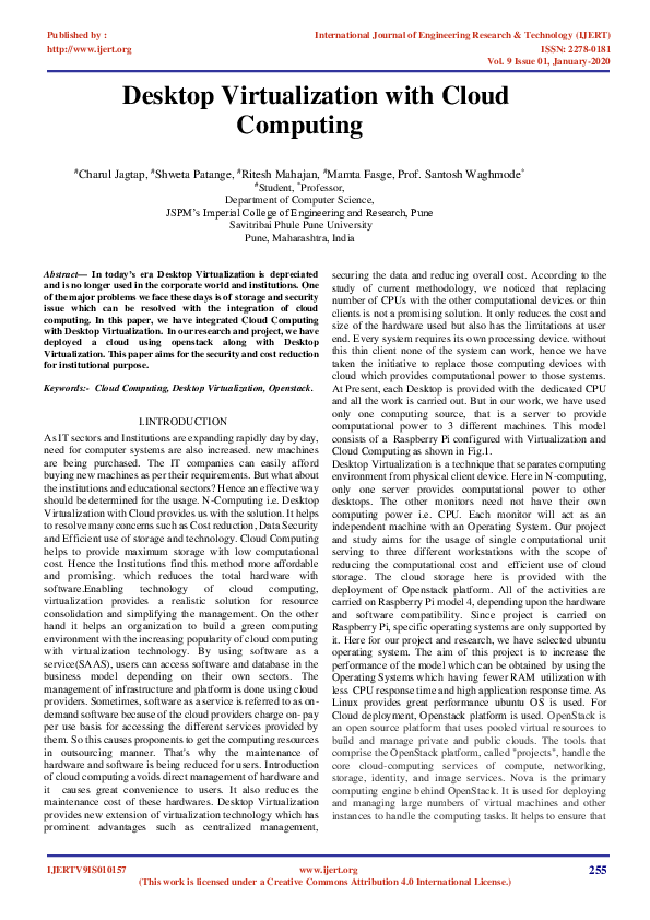 Pdf Desktop Virtualization With Cloud Computing