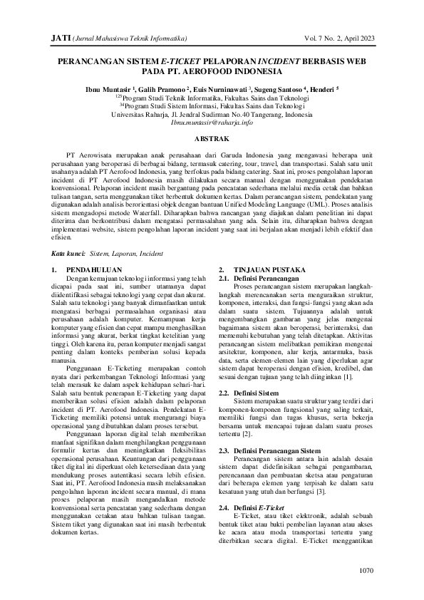 (PDF) Perancangan Sistem E-Ticket Pelaporan Incident Berbasis Web Pada Pt. Aerofood Indonesia