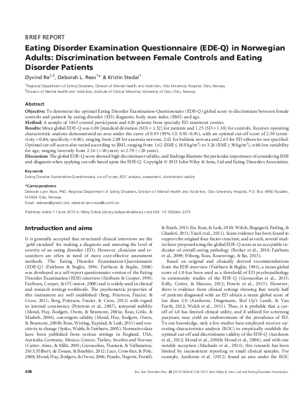 (PDF) Eating Disorder Examination Questionnaire (EDE-Q)