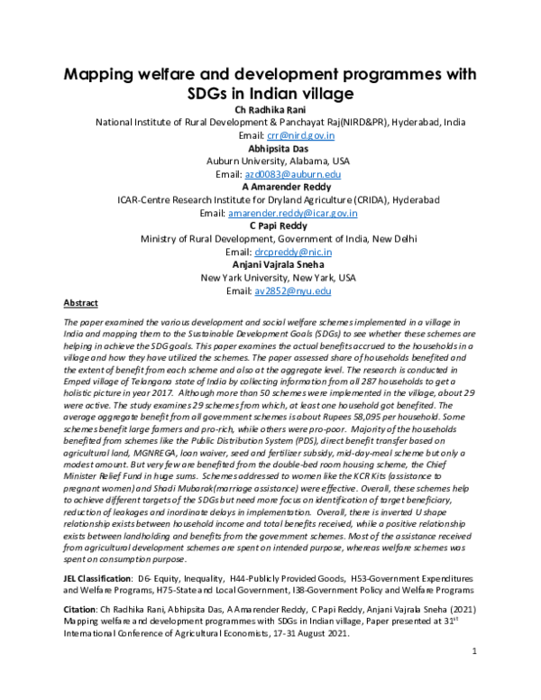 (PDF) Mapping Welfare and Development Programmes with Sdgs in Indian ...