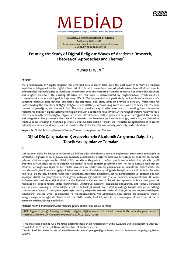 (PDF) Framing the study of digital religion: Waves of academic research, theoretical approaches ...