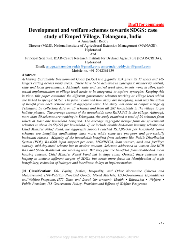 (PDF) Development and Welfare Schemes Towards SDGS: Case Study of Emped ...