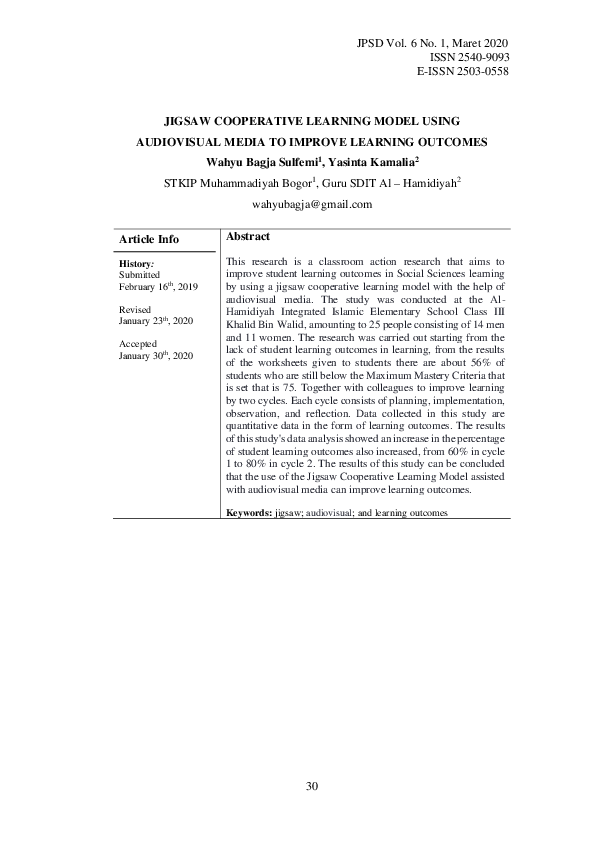 (PDF) Jigsaw Cooperative Learning Model Using Audiovisual Media to ...