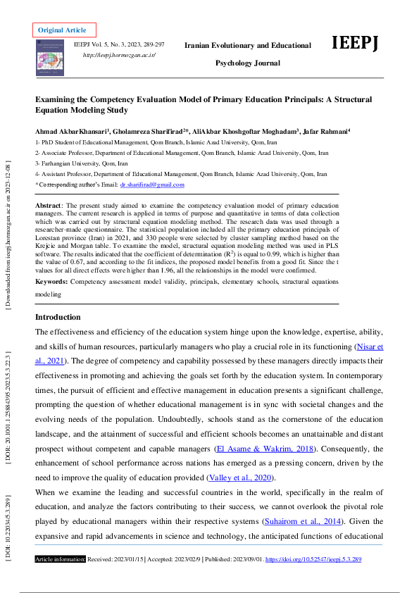 (PDF) Examining the Competency Evaluation Model of Primary Education Principals: A Structural ...