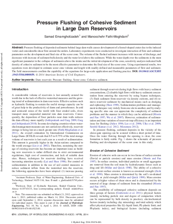 (PDF) Pressure Flushing of Cohesive Sediment in Large Dam Reservoirs