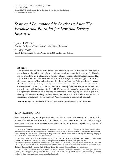 (PDF) State and Personhood in Southeast Asia: The Promise and Potential ...
