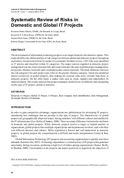 (PDF) Systematic Review of Risks in Domestic and Global IT Projects