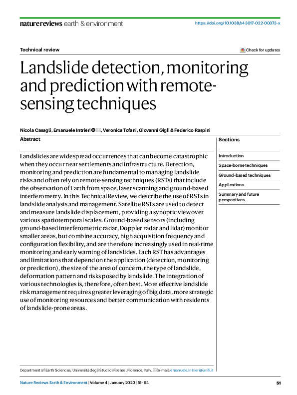 (PDF) Landslide detection, monitoring and prediction with remote-sensing techniques