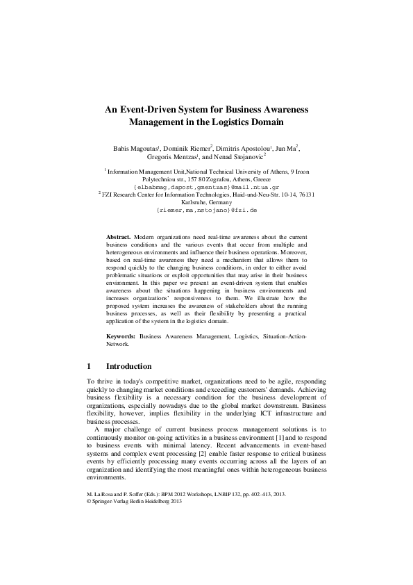 (PDF) An Event-Driven System for Business Awareness Management in the ...