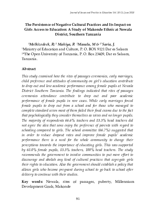 (PDF) The Persistence of Negative Cultural Practices and Its Impact on ...