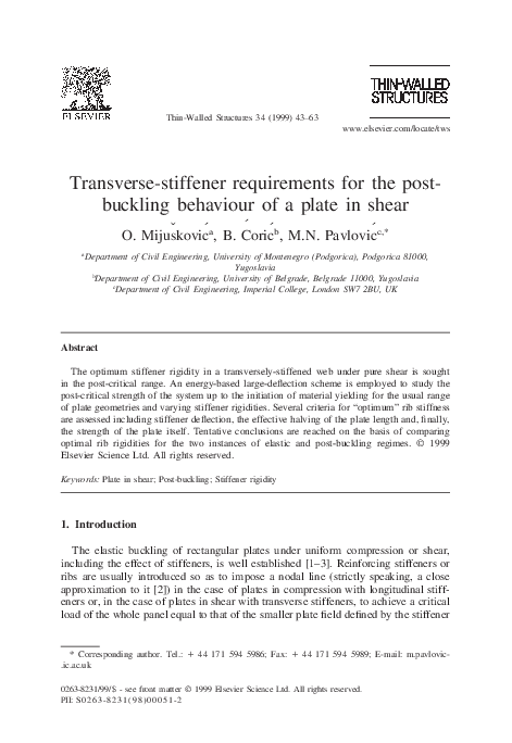 (PDF) Transverse-stiffener requirements for the post-buckling behaviour ...