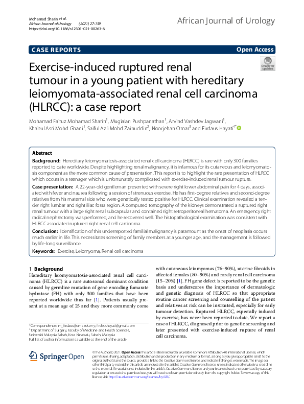 (PDF) Exercise-induced ruptured renal tumour in a young patient with ...