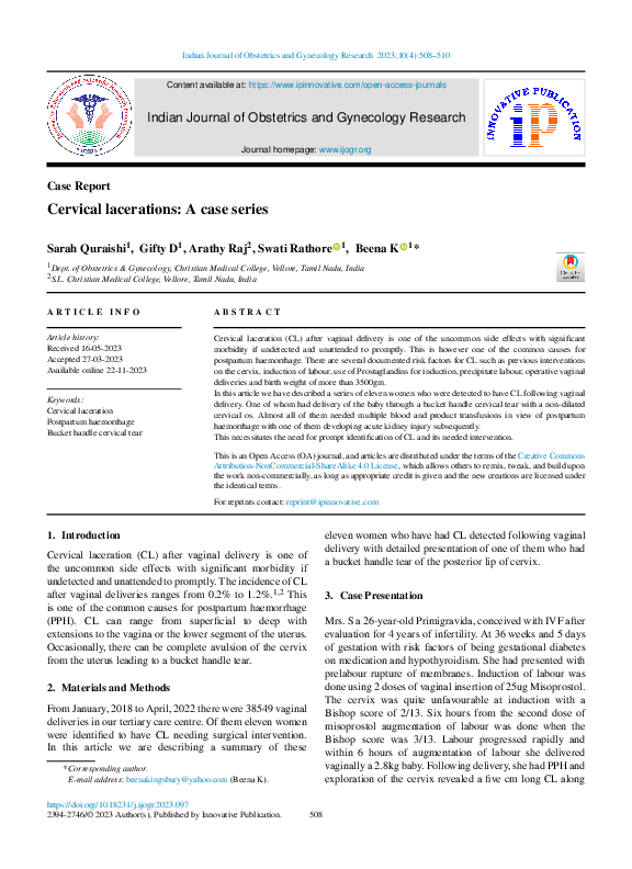 (PDF) Cervical lacerations: A case series