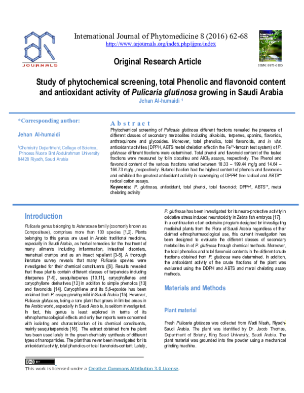 (PDF) Study of Phytochemical screening,Total Phenolic and Flavonoid Content and Antioxidant ...