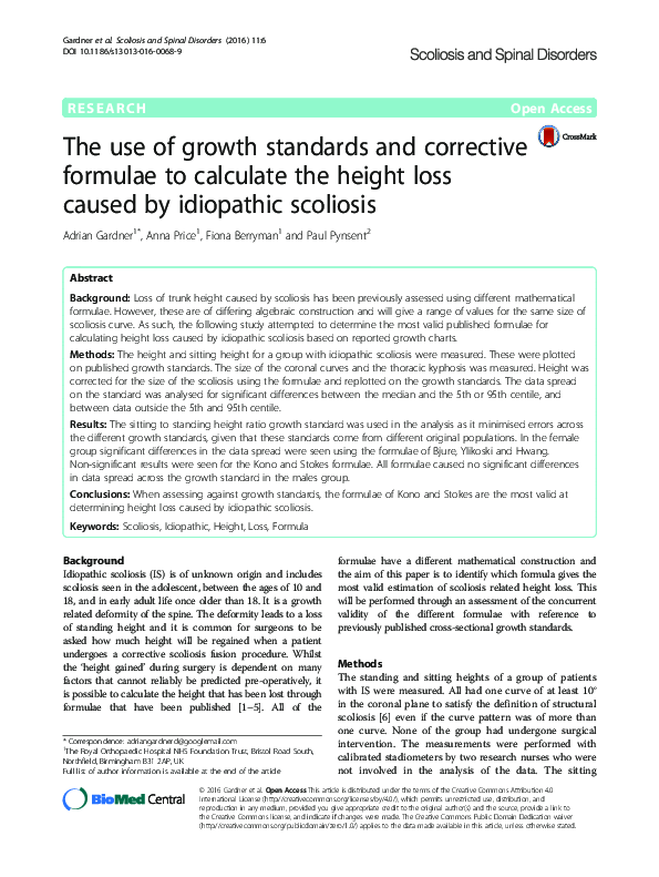 (PDF) The use of growth standards and corrective formulae to calculate ...