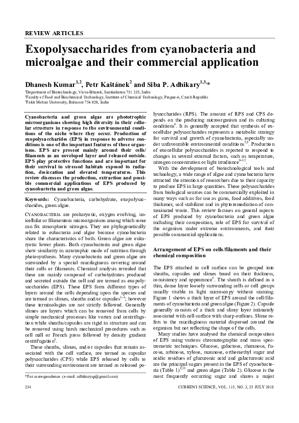 (PDF) Exopolysaccharides from Cyanobacteria and Microalgae and Their ...