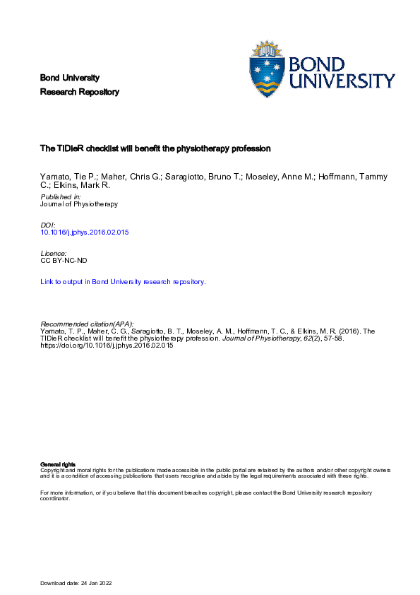 (PDF) The TIDieR checklist will benefit the physiotherapy profession
