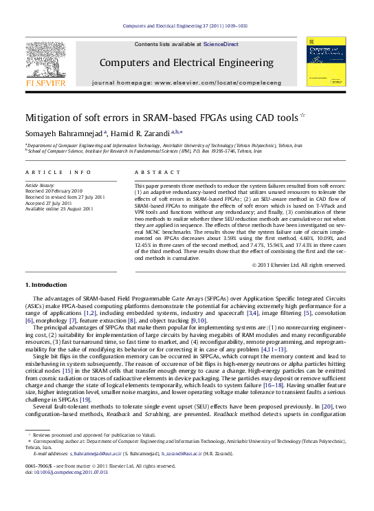 (PDF) Mitigation of soft errors in SRAM-based FPGAs using CAD tools