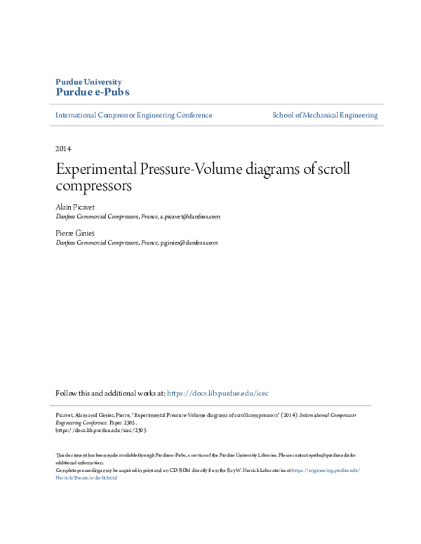 (PDF) Pressure-Volume Analysis of Scroll Compressors