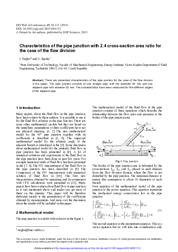 (PDF) Characteristics of the pipe junction with 2.4 cross-section area ...