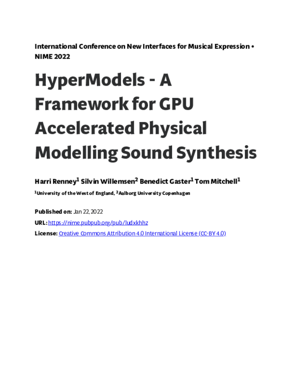 (PDF) HyperModels - A Framework for GPU Accelerated Physical Modelling Sound Synthesis
