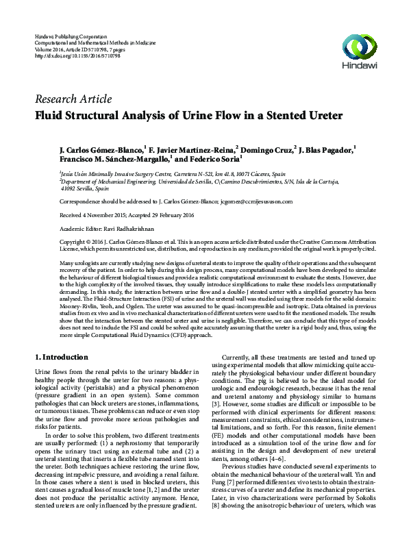 (PDF) Fluid Structural Analysis of Urine Flow in a Stented Ureter