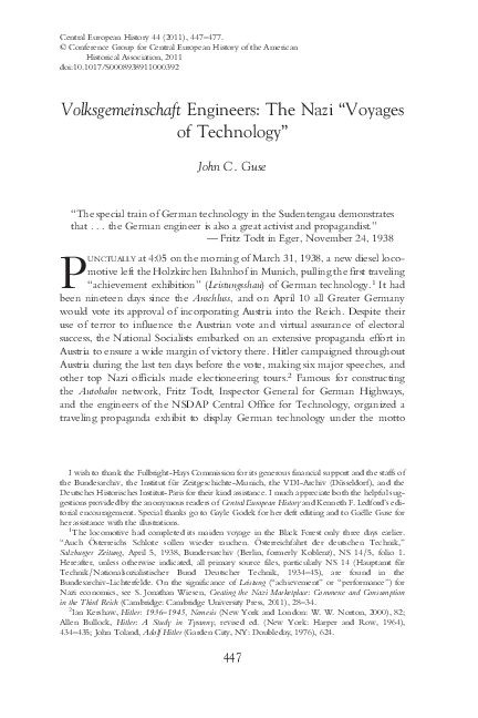 (PDF) Volksgemeinschaft Engineers: The Nazi “Voyages of Technology”