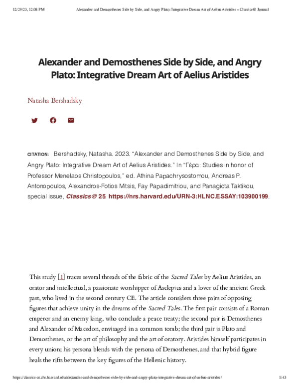 (PDF) Alexander and Demosthenes Side by Side, and Angry Plato ...