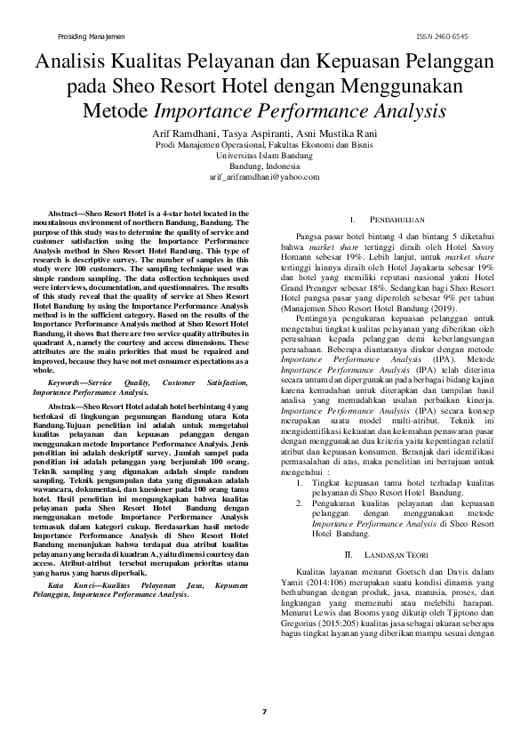 (PDF) Analisis Kualitas Pelayanan Dan Kepuasan Pelanggan Pada Sheo Resort Hotel Dengan ...